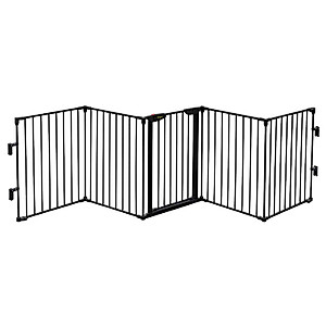 Bonnlo 119 Inch Extendable Dog Gate for Wide Doorways, Fireplace Gate Hearth Gate Indoor Extra Wide Gate, Wall Mounted Black