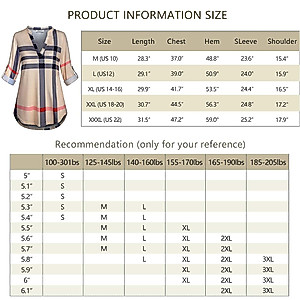 SeSe Code Work Blouses for Women, 2023 Tops for Leggings 3/4 Sleeve Fashion Tunic Checkered Business Casual Clothing Grey and Beige XXL