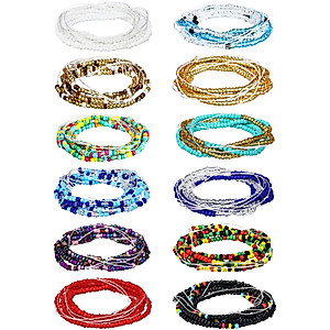 12 Pieces African Waist Beads for Women 48 Inch Layered Belly Body Chain Body Jewelry Colorful Belly Beads Summer Beach Bohemia Body Jewelry for Women