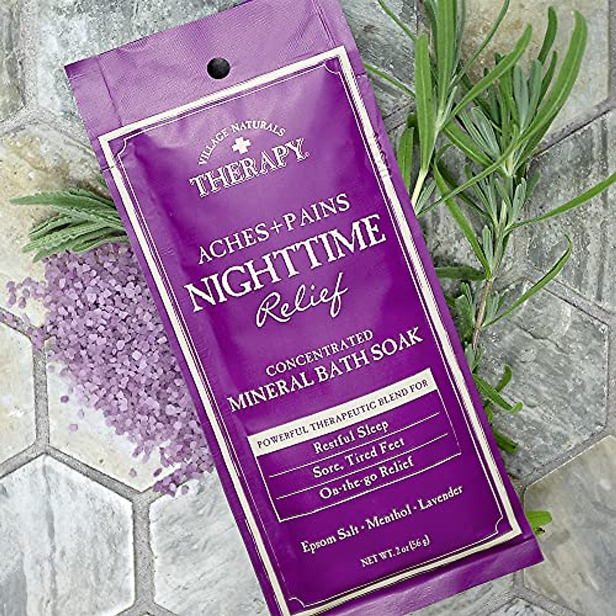 Village Naturals Therapy, Mineral Bath Soak, Aches & Pains Nighttime Relief, 2 Oz, Pack of 12