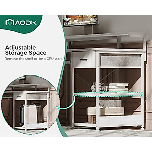 AODK Small Computer Desk with Keyboard Tray, 40 Inch Office Desk with Power Outlet, Work Desk with Drawer, Reversible Desk with Adjustable Monitor Shelf and Storage Shelf for Home Office, White