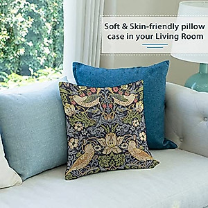 Nebra William Morris Strawberry Thief Original Throw Pillow Covers Cozy Square Throw Pillowcases Home Decor for Bed Couch Sofa Living Room Cushion Cover 18"X18"