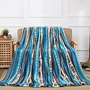 All American Collection Super Soft Ultra Comfort Plush Microfiber Solid Throw Blanket for Couch Home Bedroom Living Room (50 x 60, Beverly Blue Southwest)