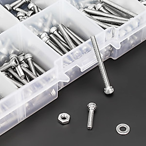 HELIFOUNER 420 Pieces M2.5 x 4mm /6mm /8mm /10mm /12mm /16mm /20mm /25mm, Hex Socket Head Cap Bolts Screws Washers Nuts Kit, 304 Stainless Steel