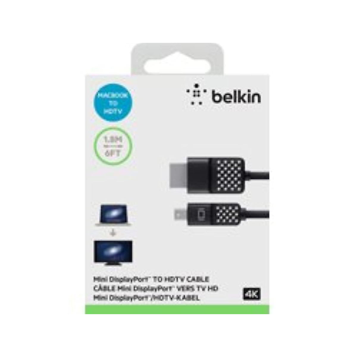 Belkin Mini Displayport to HDMI Cable 6ft - Compatible with 4k Monitors - HDMI to Displayport Cable - Connect TV & Monitors to MacBook Pro, Surface Pro & More (Black/White)