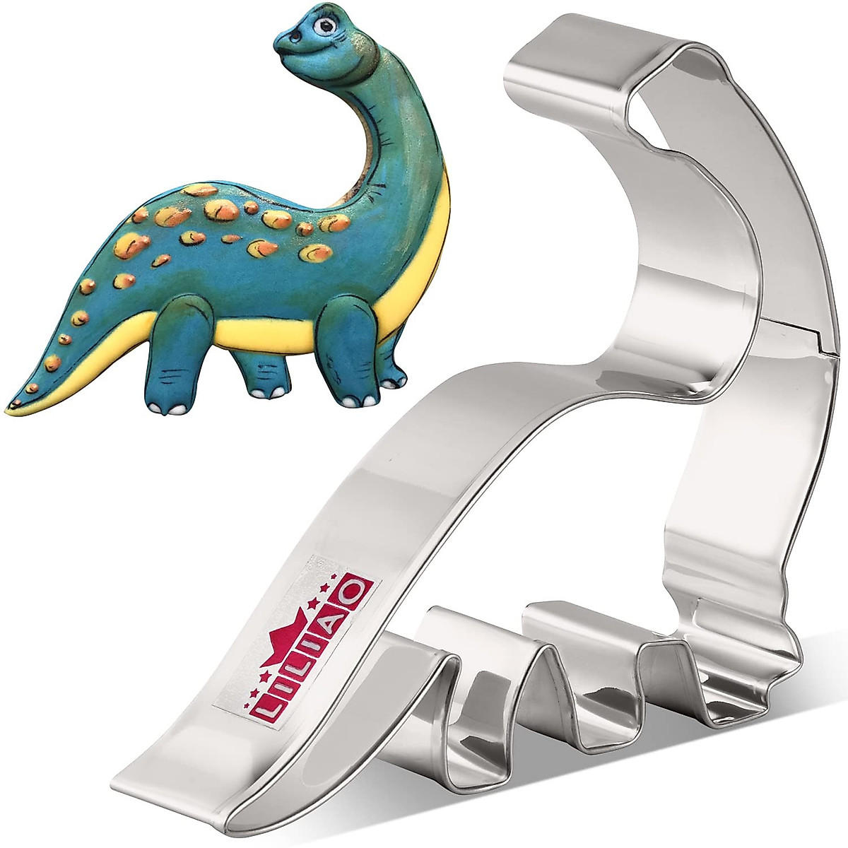 LILIAO Dinosaur Brontosaurus Cookie Cutter for Kids Birthday Party - 4.3 x 4 inches - Dino Biscuit and Fondant Cutters - Stainless Steel