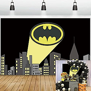 Superhero Super City Backdrop Yellow Full Moon Skyline Buildings City Scape Photography Background Child Boy Birthday Party Decoration Banner Photo Booth