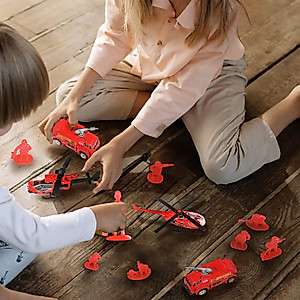 14 Pcs Fire Truck with Firefighter Toy Set, Mini Die-cast Fire Engine Car, Mini Rescue Emergency Vehicle Playset for Kid Boy Girl Birthday Christmas Party Favors