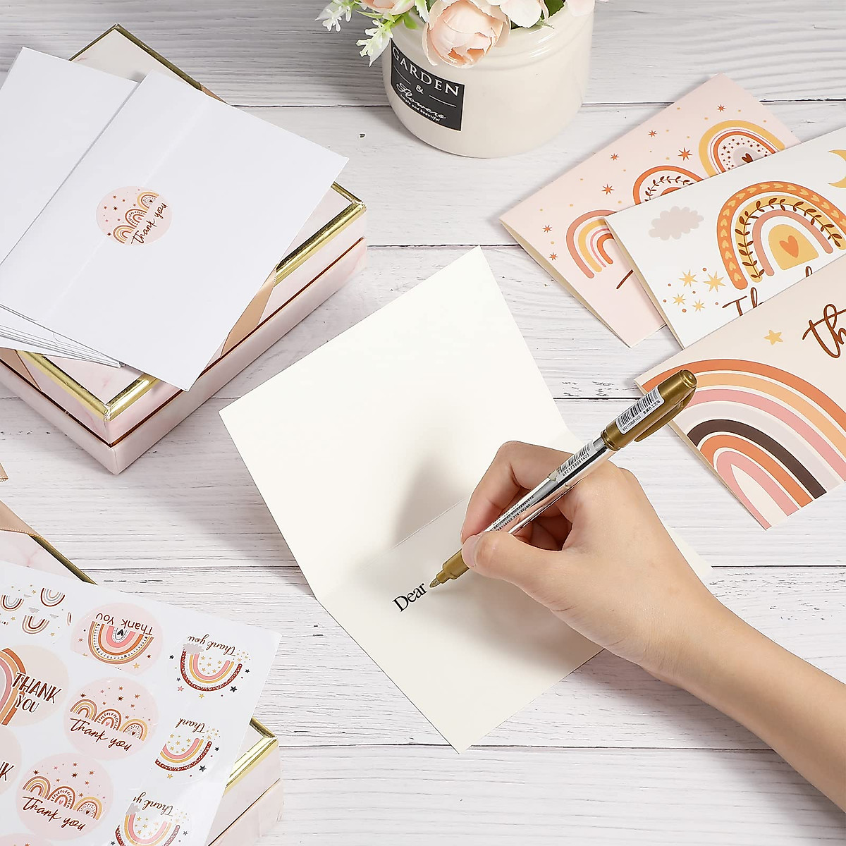 Pajean 24 Pcs Boho Thank You Cards with Envelopes and Stickers Rainbow Greeting Cards Boho Theme Note Cards Appreciation Card Thank You Cards for Baby Shower Wedding Boho Party Favors