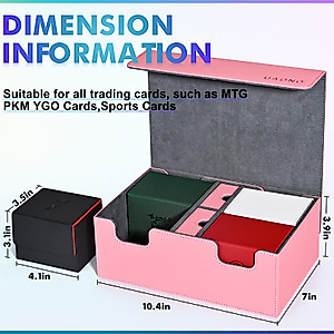 UAONO Card Deck Box with 4 PCS MTG Deck Box for Trading Cards, PU Leather Card Storage Box Holds 900+ Sleeved Cards, Large Card Deck Case Compatible with Commander Yugioh PTCG Cards (Pink Set)