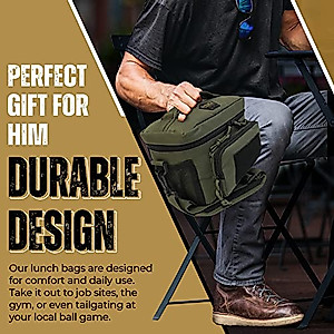 HSD 10mm Thick Insulated Adult Lunch Bag - Leak Proof for Hot & Cold Temperature - Tactical Style Easy To Clean, Durable & Water-Resistant - Sturdy Handle, Shoulder Strap, & Pockets - Men & Women