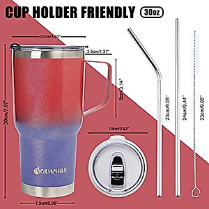 AQUAPHILE 30oz Tumbler with handle, Vacuum Stainless Steel Tumbler with Lid and straws, Reusable Insulated Water Bottle Fits in Cup Holder, Portable Travel Coffee Mug for Hot/Cold Drinks(Red/Blue)
