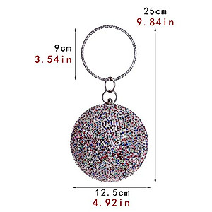 Tngan Ball Shape Clutch Purse Party Handbag Rhinestone Ring Handle Evening Bag Silvery