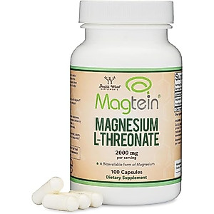 Magnesium L Threonate Capsules (Magtein) – High Absorption Supplement – Bioavailable Form for Sleep and Cognitive Function Support – 2,000 mg – 100 Capsules