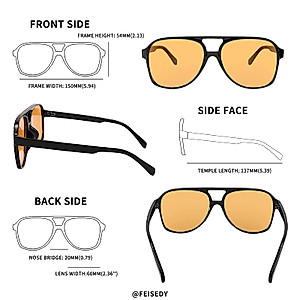 FEISEDY Vintage Retro 70s Plastic Aviator Sunglasses Trendy Orange Classic Large Squared Frame B2751