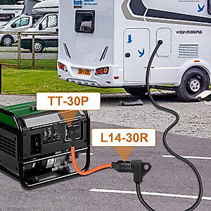 NEMA TT-30P to L14-30R Adapter Cord,1.5 FT 10AWG 30 Amp 3 Prong to 4 Prong Generator Plug Adapter,Generator to House Inlet Box Adapter Cord