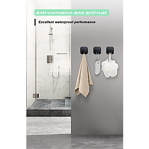 Aikzik Adhesive Hooks - 4 Pack Towel Wall Hooks for Bathrooms, Stainless Steel Waterproof Shower Sticky Hooks for Hanging, Matte Black