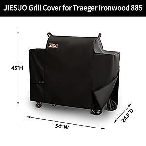 Jiesuo Grill Cover for Traeger Ironwood 885, Heavy Duty Waterproof Pellet Grill and Smoker Cover, Special Zipper Design