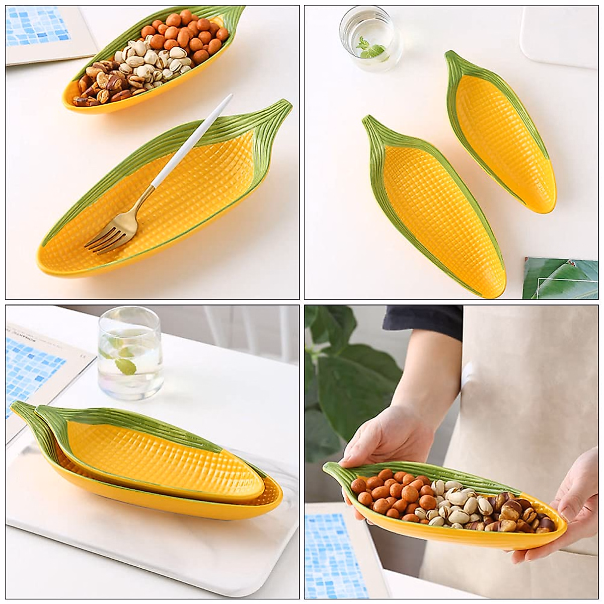 Corn Holder Ceramic Serving Corn Shape Dishes Ceramic Dining Table Snack Plate Cheese Platter Appetizer Trays Dinnerware Supplies for Snack Food Nuts Porcelain Dinner Plates Corn Cob Trays