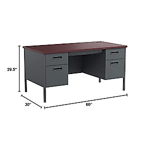 HON 60" Metro Series Classic Double Pedestal Desk, in Mahogany/Charcoal (HP3262)