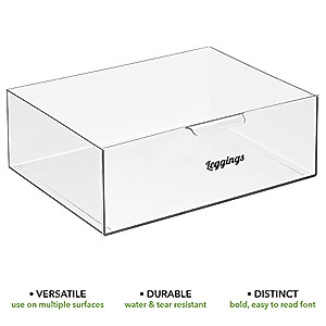 mDesign Plastic Closet Storage Organizer Bin Container with 32 Labels - Organizer for Drawers, Shelves, Bedroom, and Hallway Storage - 16" Long - 2 Pack + 32 Adhesive Labels - Clear