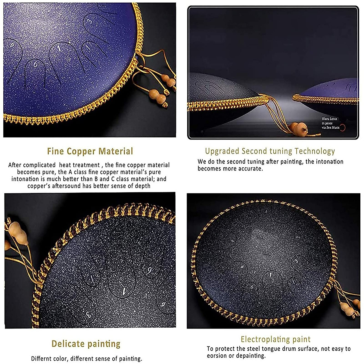 Steel Drum 15 Notes Steel Tongue Drum 13 Inch Tank Drum Zen Drum With Mallets Travel Bag For Beginner Music Lovers Gift (Obsidian)