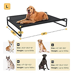 Veehoo Original Cooling Elevated Dog Bed, Outdoor Raised Dog Cots Bed for Large Dogs, Portable Standing Pet Bed with Washable Breathable Mesh, No-Slip Feet for Indoor Outdoor, Large, Black, CWC2201
