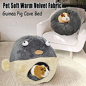 PINVNBY Guinea Pigs Cave Bed Cute Habitat Warm Small Animal Hideout Cave Fleece Cage Nest Accessories Removable Washable Pillow Mat for Bunny Chipmunk Hamster Hedgehog