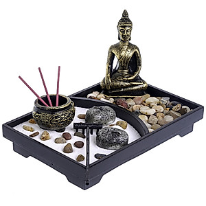 London Boutique Meditation Gift Set Yin Yang Meditation Zen Garden Candle Incense Holder White Sand and Decorative Stones (Thai Buddha)