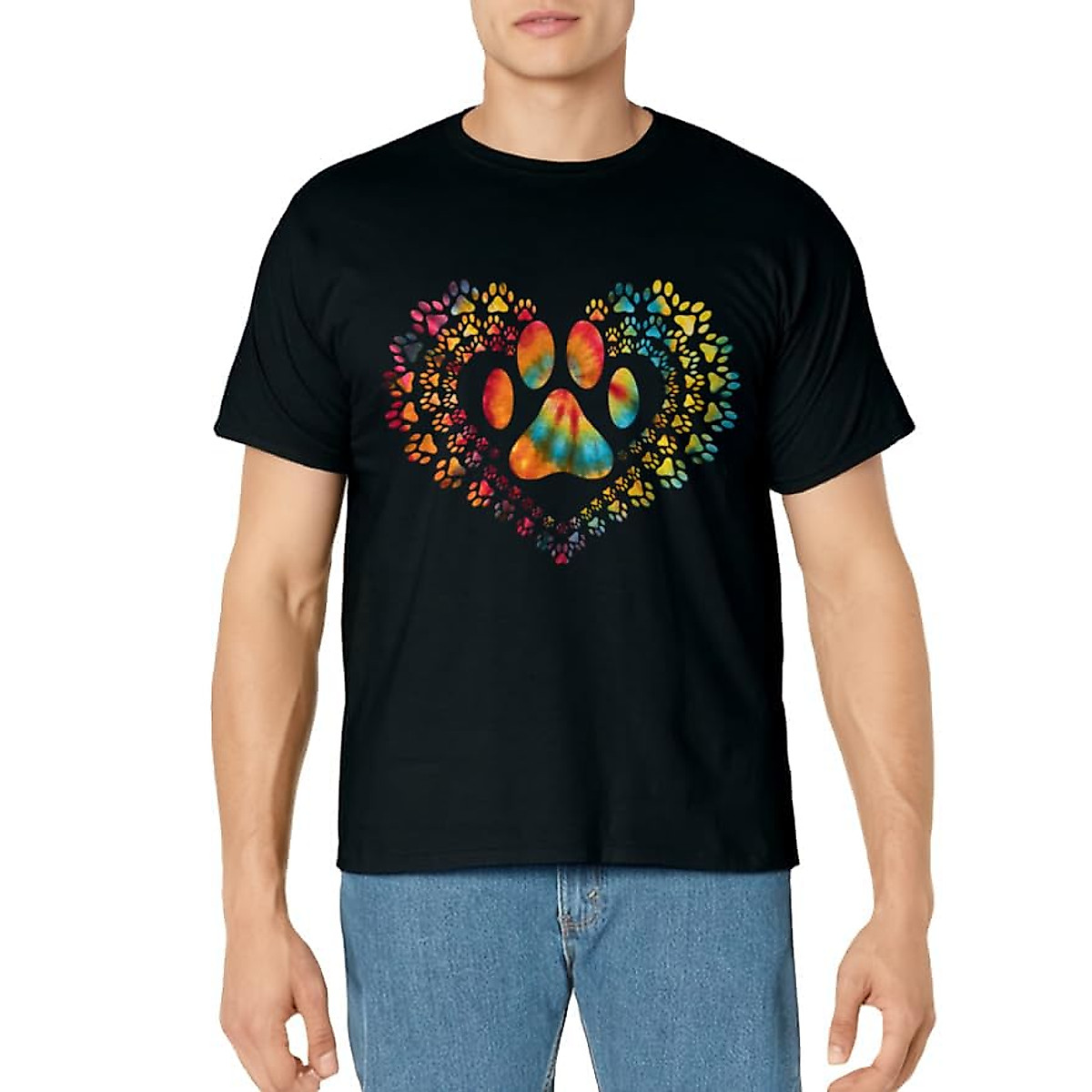 Tie Dye Love Dog Paw Print Heart Animal Lover T-Shirt