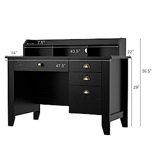 HOMBCK Computer Desk with Drawers, Office Desk with Drawers Executive Desks with Storage Shelf Writing Desk with File Drawers for Teen Student Home Office Laptop Desk,Matte Black