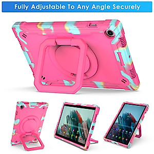 DETUOSI Case for Samsung Galaxy Tab A8 10.5 inch 2022, Galaxy Tab A8 Shockproof Case with 360°Rotatable Stand & Shoulder Strap, Heavy Duty Case for SM-X200/X205/X207, Camouflage Rose Red