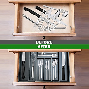 ZHOMA Bamboo Expandable Kitchen Drawer Organizer for Utensils Holder - Silverware Organizer/Utensil Holder and Cutlery Tray with Grooved Drawer Dividers - Black