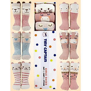 Tiny Captain Baby Toddler Girls Animal Grip Tube Socks Non/Slip Anti-Skid 1 Year Old Gift Ages 1-3 Socks(1-3 Year Old, Pink)