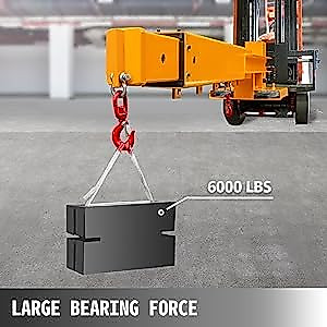 BestEquip Forklift Jib Boom Crane, Heavy Duty Fork Mounted Telescoping Crane Jib Boom 6000lbs/3T Capacity, Forklift Mobile Crane with 2 Hooks for Warehouse or Factories