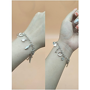 Dicomeng Sterling Silver Bracelet, 13 Small Pendants Charm Bracelet for Women, Adjustable 18+4cm, 925 Silver Plated, Great Gift for Ladies