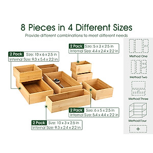 Kootek 8 Pcs Bamboo Drawer Organizer Utensil Tray Kitchen Storage Box 4-Size Versatile Dividers Cutlery Holders Bins Containers for Flatware Kitchen Utensils