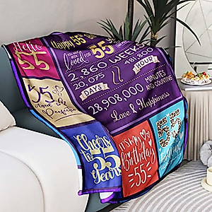 55 Birthday Decorations for Women Men, 55th Birthday Gifts for Men Women, Womens Birthday Gifts, Happy Birthday Gifts for Women, Birthday Gifts for Mom, Wife, Sister Warm Throw Custom Blanket