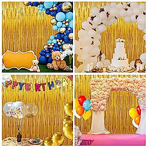 Birthday Party Decorations| 3 Pack 3.3 x 9.9 ft Gold Foil Fringe Curtains Party Supplies|Tinsel Curtain Backdrop for Parties, Glitter Streamers Backdrop for Birthday/Photo Booth Backdrops/Party Decor