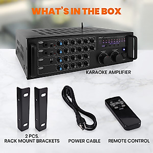 Pyle Pro 1000-Watt Portable Wireless Bluetooth - Stereo Mixer Karaoke Amplifier System with Dual Mic / RCA Audio / Video Inputs, Speaker Output for Instant Home Karaoke, DJ Party - Pyle PMXAKB1000