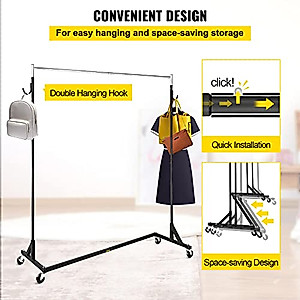 VEVOR Z Rack, 300 lbs Industrial Grade Z Base Garment Rack, 24" x 63" x 63" Height Adjustable Clothes Rack, Sturdy Steel Heavy Duty Clothing Rack w/ Lockable Casters for Home Garment Store Black