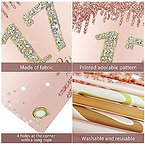 Happy 17th Birthday Banner Backdrop Decorations for Girls, Rose Gold 17 Birthday Party Sign Supplies, Pink Seventeen Birthday Poster Background Photo Booth Props Decor