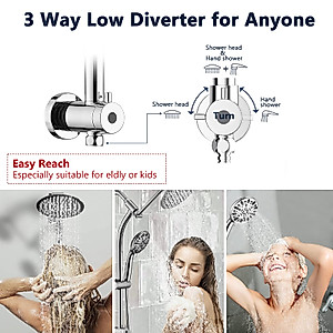 UCLIMAA Rainfall 8 Inch Round Shower Head with High Pressure Handheld Spray Combo, Drill-Free Slide Bar with Adjustable Shower Extension Arm, 3-Way Low Diverter for Easy Reach, 5Ft Hose- Chrome