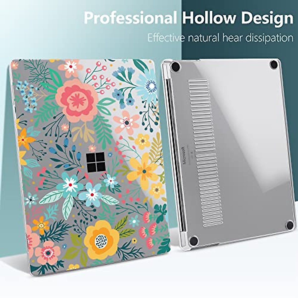 TWOLSKOO Case for 13.5" Microsoft Surface Laptop 5/4/3 with Metal Palm Rest Model 1951/1868, Plastic Hard Shell Case with Screen Protector + Keyboard Cover + Dust Plug, Abstract Flower