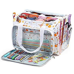 Coopay Huge Crochet Bag Knitting Bag for Crochet Hooks, Portable Yarn Bag Travel Crochet Bag with Removable Inner Divider for Crochet Yarn & Knitting Crochet Supplies -Ideal Knitting Gifts