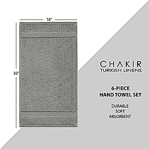 Chakir Turkish Linens | Hotel & Spa Quality 100% Cotton Premium Turkish Towels | Soft & Absorbent (6-Piece Hand Towels, Gray)