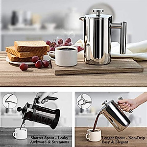 Press Coffee Maker Double-Wall 304 Stainless Steel Coffee Press Brews Coffee and Tea 350/800/1000ml (Color : Green, Size : 1000ml) (Pink 1000ml)