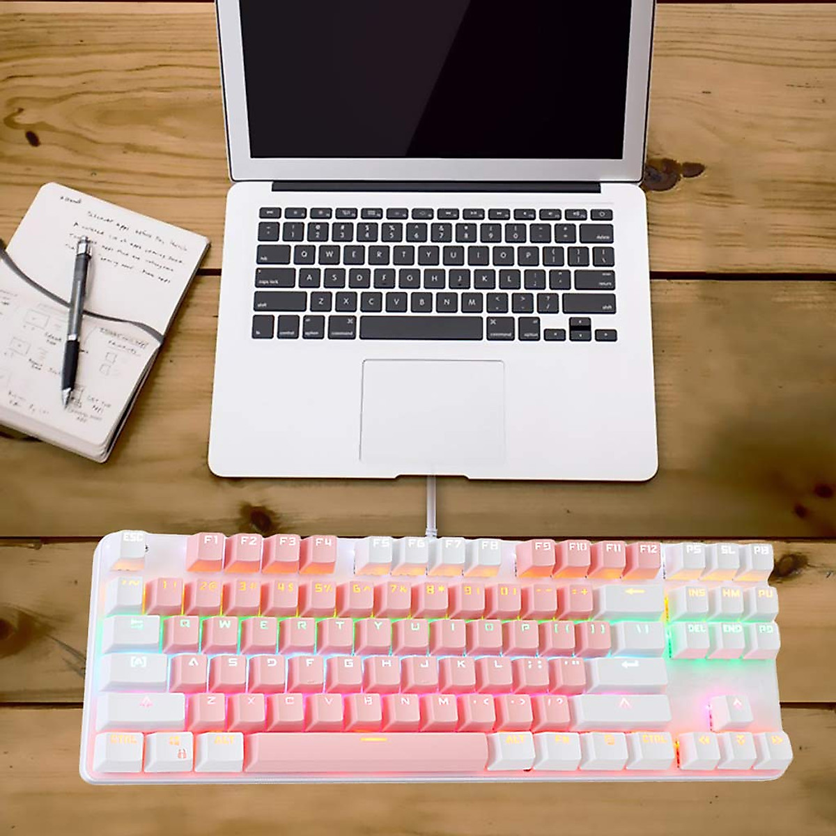 BLUEXIAO K100 87-Keys Blue Switch Mechanical Keyboard Aluminum Alloy-ABS Ergonomic Keyboard High Responsiveness Gaming Keyboard for PC Laptop Players K100 87-Key Green Axis Keyboard