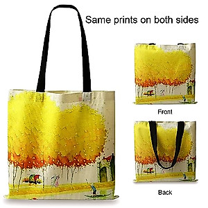 KaiTingu Canvas Tote Bag for Women - Aesthetic Reusable Eco Grocery Shopping Tote Bag - Yellow - 15.7" x 15.7" - Women's Department