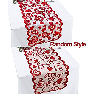 Valentines Table Runner Red Heart Print Valentines Day Decorations 13x72 inches Lace Love Table Runner for Home Wedding Party Valentines Day Table Decorations Long Line for Dinner(Random Style)